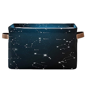 AUUXVA Storage Basket Galaxy Star Space 12 Constellation Storage Cube Box Durable Canvas Collapsible Toy Basket Organizer Bin with Handles for Shelf Closet Bedroom Home Office