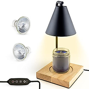 HME & Co. Candle Warmer Lamp for Jar Candles - Wooden Base Electric Candle Warmer Lantern, Dimmable Candle Lamp with Timer & 2 Bulbs - Black and Wood Candle Melting Lamp