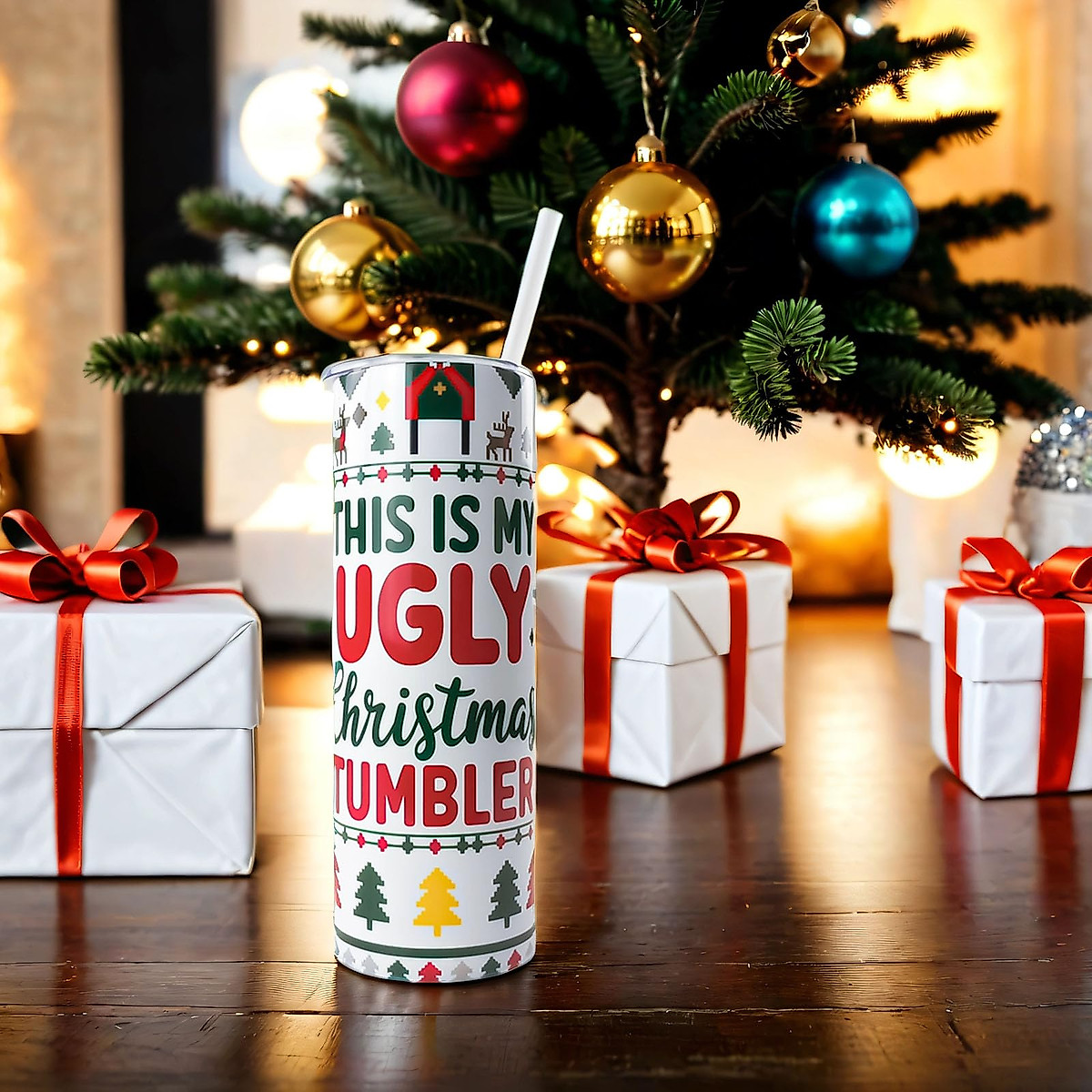 Hogg Christmas Tumbler with Lid and Straw 20oz, Ugly Christmas Sweater Funny Tumblers for Women, Holiday Gifts for Adults, Christmas Coffee Mugs, Christmas Cups, Holiday Tumbler