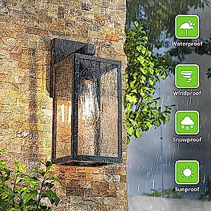 MAXvolador Outdoor Wall Sconce, Exterior Waterproof Wall Lantern Light Fixtures, Black Porch Lights with Toughened Glass Shade, Anti-Rust E26 Socket Front Door Wall Mount Lighting for Garage, 2 Pack