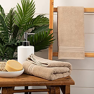 Bathroom Hand Towels Set 100% Cotton Tan, Oeko-Tex Terry Cotton, Soft and Absorbent Hand Towel, 500 GSM, Set of Two, 16 in x 28 in