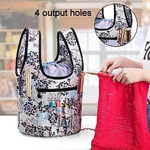 CURMIO Knitting Tote Bag, Yarn Project Wristlet Bag with Drawstring for Knitting Needles, Crochet Hooks and Supplies, Dandelion (Bag Only)