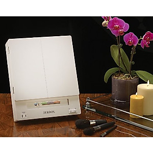 JERDON Tri-Fold Two-Sided Makeup Mirror with Lights - Vanity Mirror with 5X Magnification & Multiple Light Settings - White Base - Model JGL9W