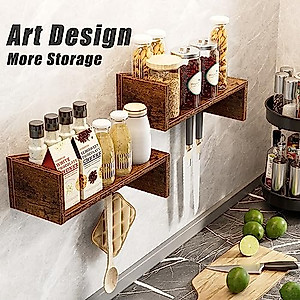 Gannyfer Floating Shelves - Set of 2, Rustic Wood Wall Shelf with Coat Hooks for Home Decor Storage, Small Wall Mounted Hanging Shelves for Bedroom, Kitchen, Living Room, Bathroom & Farmhouse, Brown