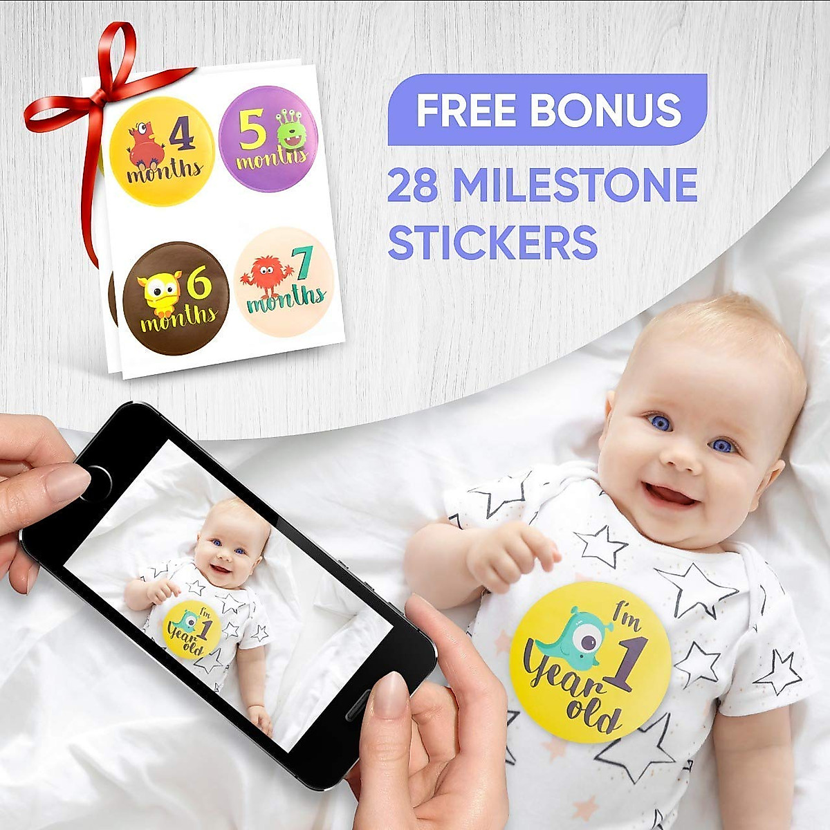 Baby Memory Book + Large & Small Clean-Touch Ink Pad + 28 Monthly & Milestone Stickers. The Perfect Newborn Bundle for A New Mom by Tiny Gifts