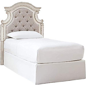 Signature Design By Ashley Realyn Twin Upholstered Tufted Cottage Headboard, Vintage White