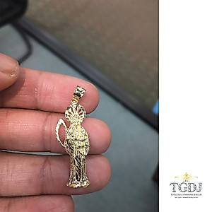 14k Yellow Gold Religious Santa Muerte Pendant - Height 30 MM Width 13 MM Avg. Weight 1.8 grams