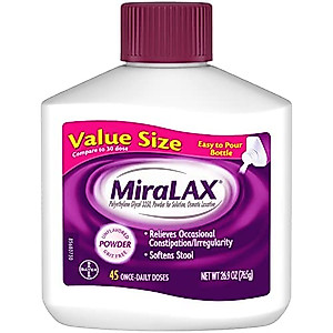 MiraLAX Laxative Powder for Gentle Constipation Relief, #1 Dr. Recommended Brand, 45 Dose Polyethylene Glycol 3350, Stimulant-Free, Softens Stool