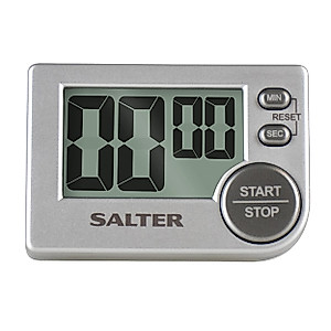 Salter 397 SVXR Electric Timer, Digital Stopwatch, Memory Function, Magnetic or Self Standing, Stick on Fridge, Count Up/Down, 99 Min 59 Sec, Beeper Sound, Start/Stop Button, Grey,1.5D x 5.2W x 7.6Hcm