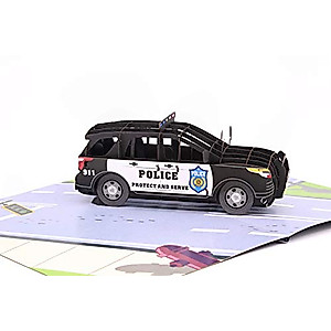 Liif Police Car 3D Greeting Pop Up Father's Day Card, Happy Birthday, Police Academy Graduation, Retirement, Congratulations, Cop, Police Officer Gifts