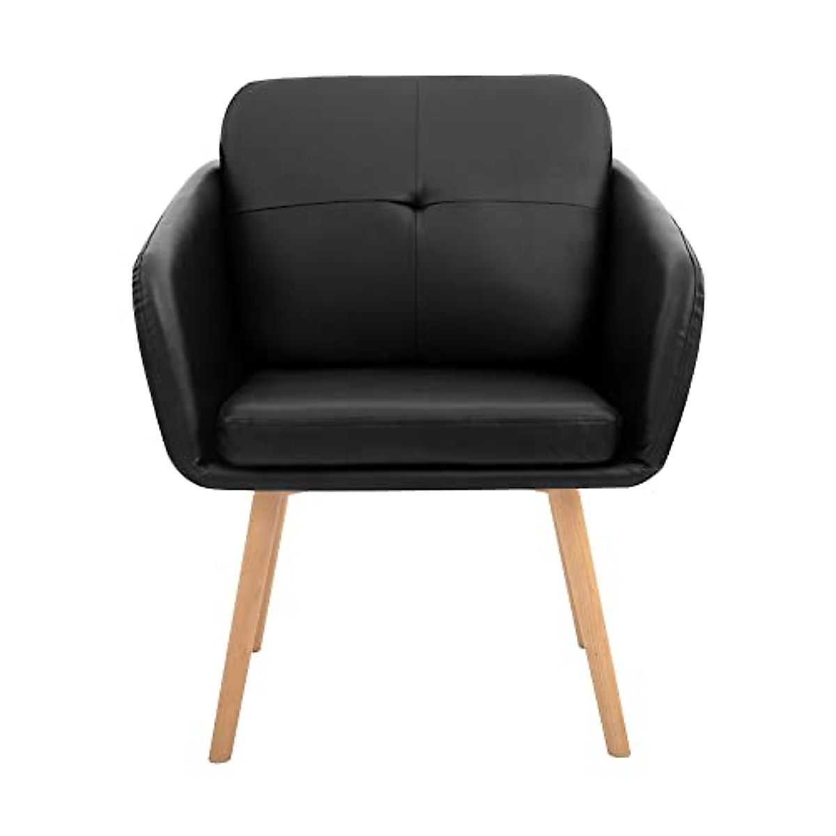 CangLong Faux Leather Side Upholstered Arm Dinging Chair with Wood Legs Set of 1,Black