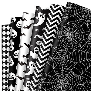 AnyDesign 12 Sheet Halloween Wrapping Paper Black White Ghost Pumpkin Cobweb Packaging Paper Folded Flat DIY Art Craft Paper for Halloween Birthday Party Baby Shower Birthday Wrap, 19.7 x 27.6 Inch