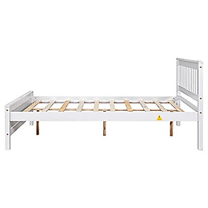 Anwick Twin Bed Frame Wood Slats Platform Twin Size Bed Frame with Headboard, No Box Spring Required Single Platform Bed Frame for Girls Boys (White)