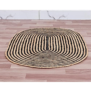 PATEL EXPORTS Natural Jute Rug, Bohemian Area Rug, Boho Décor Indoor Outdoor Rug, Handwoven Hallway Runner Rug for Entryway (Beige & Black, 4x6)