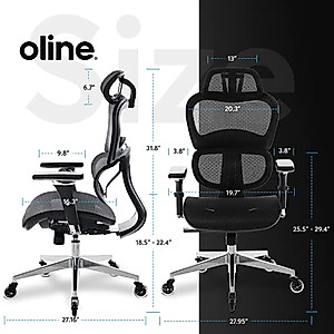 Oline ErgoPro Ergonomic Office Chair - Rolling Desk Chair with 4D Adjustable Armrest, 3D Lumbar Support and Blade Wheels - Mesh Computer Chair, Gaming Chairs, Executive Swivel Chair (Black)