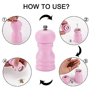 uxcell Salt and Grinder 4.5 Inch Wooden Mills Shakers with Adjustable Coarseness for Seasoning Meal Prep Cooking Dining Pink