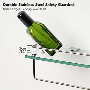 HOOBRO Glass Shelves for Bathroom, 15.7 Inch Floating Glass Shelves for Wall, Set of 2 Tempered Glass Shelf Stainless Steel Floating Shelves for Bathroom, Toilet, Room Decor, Silver SV02BJ01