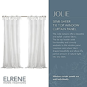 Elrene Home Fashions Jolie Crushed Semi-Sheer Window Curtain, Adjustable Tie-Top Single Panel, 52" x 108" (1 Panel), White