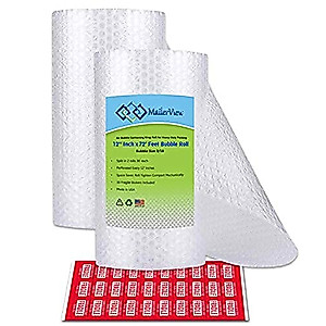 Air Bubble Cushioning Wrap large Rolls for Heavy-Duty Packing, Moving, Shipping, Packaging Boxes Mailers | 12 Inch x 72 Feet Total, Perforated Every 12"| 2 Pack, 36' Roll | 30 Fragile Sticker|USA Made