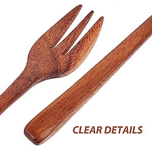 Cabilock Salad Mixing Fork Wood Salad Servers Long Handle Cooking Fork Wooden Kitchen Utensils for Salad BBQ Dessert Vegetable