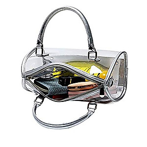 Rullar Women Clear Jelly Purse Transparent Handbag Top Handle Shoulder Bag PVC Purse Totes Satchel Sliver