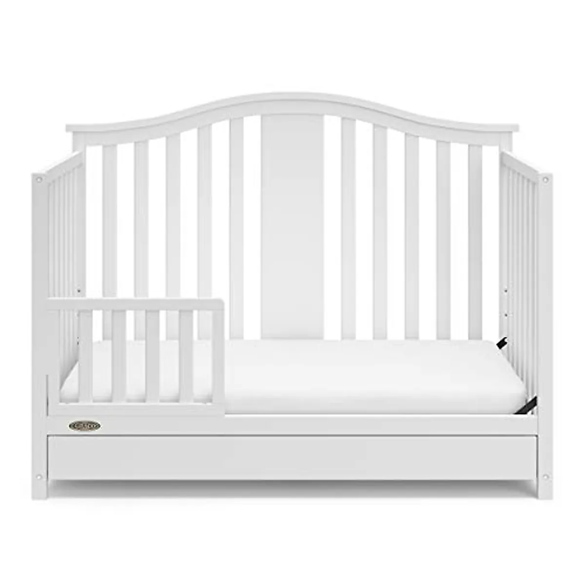 Graco Solano 4-in-1 Convertible Crib with Drawer (White) – GREENGUARD Gold Certified, Crib with Drawer Combo, Includes Full-Size Nursery Storage Drawer, Converts to Toddler Bed and Full-Size Bed