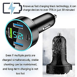 4-Port USB Car Charger,Car Charger Adapter Fast Charging Cigarette Lighter USB Charger with Blue LED,2.4A+PD+QC3.0 Ports Car Charger Adapter Compatible with iPhone/Android(QC3.0+2.4A+2.4A+PD)