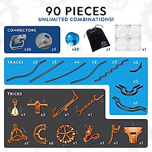 NATIONAL GEOGRAPHIC Magnetic Marble Run - 90-Piece STEM Building Set for Kids & Adults with Magnetic Track & Trick Pieces, Marbles & Magnet Board for Building A Marble Maze Anywhere