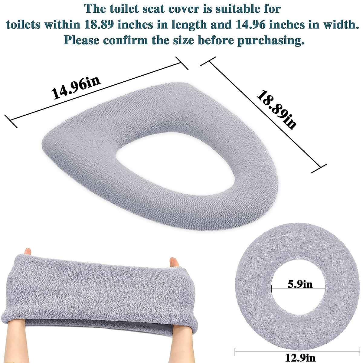 ZeeDix 5 Pcs Thicker Bathroom Soft Elongated Toilet Seat Cover Pad- Warmer Stretchable Toilet Seat Covers Washable Easy Installation Comfortable Cushioned Toilet Covers