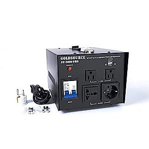 3000W ST-Pro Auto Step Up & Step Down Voltage Transformer Converter, Heavy-Duty AC 110/220V Converter with US Standard, Universal, Schuko AC Outlets & DC 5V USB Port by Goldsource [3-Year Warranty]