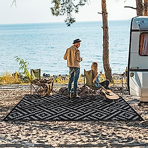 GENIMO Outdoor Rug for Patio Clearance,5'x8' Waterproof Mat,Reversible Plastic Camping Rugs,Rv,Porch,Deck,Camper,Balcony,Backyard,Black & Gray
