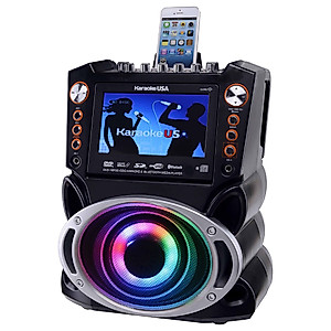Karaoke USA GF946 GF946 DVD/CD+G/MP3+G Bluetooth 35-Watt Karaoke System with 7-Inch TFT Digital Color Screen, LED Lights, HDMI Output, and 2 Microphones (Black)