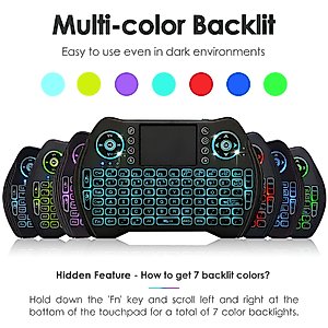 BL Mini Wireless Keyboard Remote Control with Touchpad Mouse Combo, Backlit 2.4GHz Mini Keyboard Wireless USB Dongle Rechargeable Li-ion Battery for Android TV Box Smart TV PC PS3 Windows MacOS X-Box