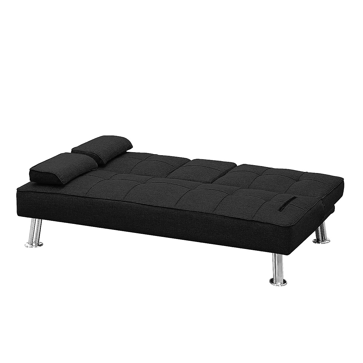 QCHANER Modern Convertible Folding Futon Sofa Bed, Fabric Home Recliner Loveseat Folding Daybed Guest Bed with Cup Holders for Compact Living Space, Apartment, Dorm, Bonus Room, Black