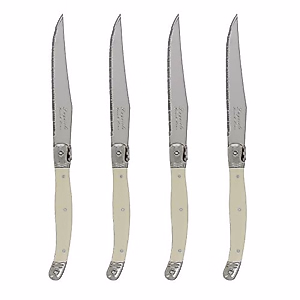 Laguiole 4-Piece Steak Knives (Faux Ivory) - Stainless Steel Knives – Smooth Cut Serrated Knife Blade – Dishwasher Safe Steak Knife Set – Luxurious Kitchen Knife Set for Parties…