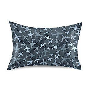 Airplanes Blue Camouflage Pillow Covers Silk Pillowcase for Hair and Skin Soft Breathable Smooth Cooling Satin Pillowcase Standard Size Pillow Case for Bedroom Bed Women Boys Girls (20x30 Inch)