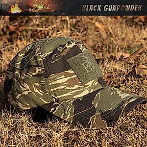 Black Gunpowder Tactical Camo Baseball Cap Tactical Operator Collection Patch Hunting Outdoor Activities (Tiger Stripe)