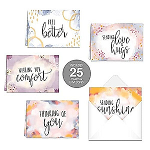 Canopy Street Simple Sentiments Greeting Cards / 25 Encouragement Note Card Pack With White Envelopes / 5 Thoughtful Designs / 5"x 7" Sympathy Thinking Of You Cards
