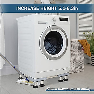 Kokorona Washing Machine Stand Mini Fridge Stand with 8 Strong Feet (5.1-6.3in High, Dual-Tube), Adjustable Refrigerator Base Multi-Functional Washer Dryer Pedestals, Max Load 606LBS