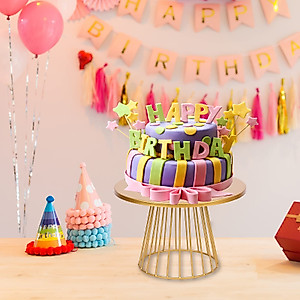 Sunormi Maygone 2pcs Modern Metal Gold Cake Stands Plate Set with Geometric Base Cupcake Stand Dessert Display Stands for Parties Table Decoration(8",10")