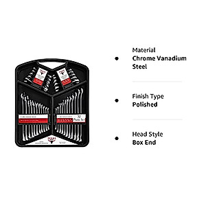 Texas Best Chrome Vanadium Steel Combination Wrench Set | SAE (Inch) & Metric Sizes | Quick Access Hanging Tray | Carry Case Master Organizer Included (32 Pc)