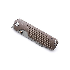 A AMEIGHT · KNIVES Gladiator II Front Flipper Folding Knife 3.5" S90V Blade Stonewashed Bronze Anodized Titanium Handle Pocket Knife AM8-002BNII