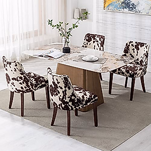 DM Furniture Mid Century Modern Dining Chairs Set of 4 Upholstered Velvet Accent Chairs Wooden Side Chair for Living Room/Dining Room/Bedroom, Cowhide Print