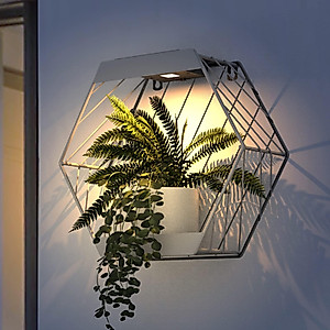 Grand patio Outdoor Leiden LED Solar Hexagon Wall Sconce Planter, with Dusk to Dawn Sensor Decor Wall Lighting for Garage Doorway Patio Yard, Cement Grey (L-Linear)