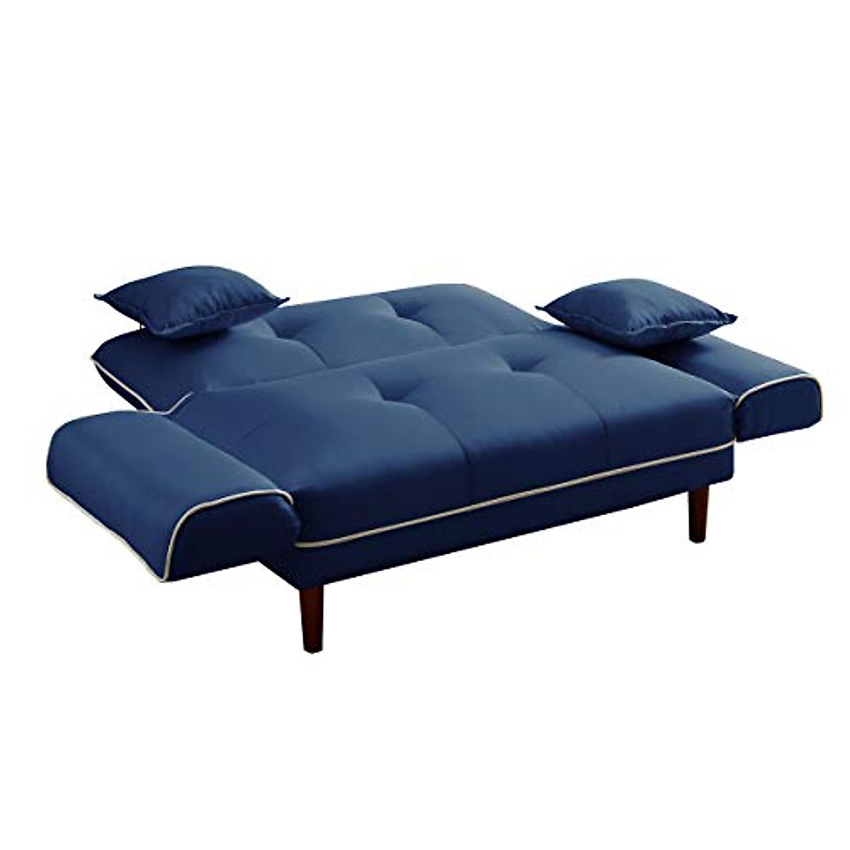 LCH Convertible Bed with 2 Pillows,Loveseat Sleeper Futon, Recliner Couch with Adjustable Armrest and Wood Legs,Living Room Sofa with 5-Angle Backrest for Small Space(Navy Blue)