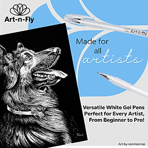 White Gel Pen for Artists 0.7mm Fine Point - Smudge-resistant White Pen for Art Drawing, Sketching & Writing (3pack) - White Ink Pen Highlight Fineliner - Archival Gel Ink - Opaque on Black Paper