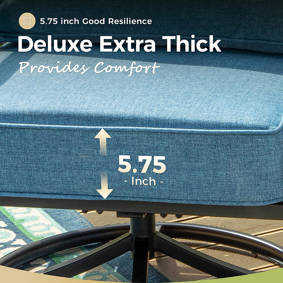 MIXPATIO Patio Furniture Set, 6 Pcs Metal Outdoor Conversation Set, 2 Swivel Chairs, 2 Ottomans and 3 Seater Sofa with 5.75" Extra Thick Cushion and Gas Fire Pit Table, Navy Blue