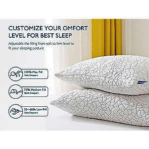 Dafinner Shredded Memory Foam Body Pillow for Adults, Removable Cooling Bamboo Rayon Cover, Soft-to-Firm Adjustable Loft, Full Body Long Bed Pillow for Stomach, Back or Side Sleepers, 20x54”