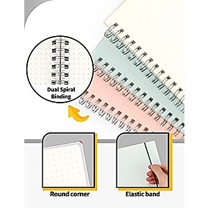 SUNEE Dotted Journal Spiral Notebook - A5 Spiral Bullet Journals with 120gsm Thick Dotted Paper, 3 Pack Dot Grid Notebook Giftable Journal for Women for School, Office, Artist Writing/Drawing, 80 Sheets, 5.7" x 8.3", Blue, Pink, Transparent