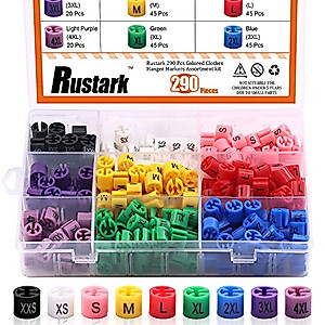 Rustark 290 Pcs Colored Clothes Hanger Markers Assortment kit- 9 Sizes (XXS - 4XL) Color-Coding Garment Size Markers Color Clothing Coded Size Clips Set with Storage Box